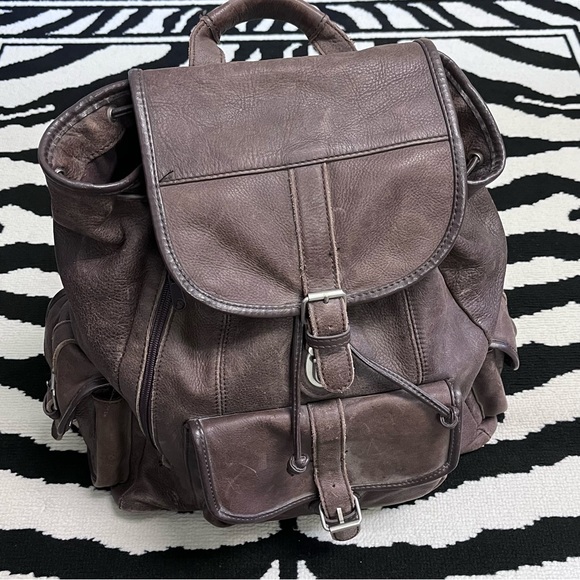 Vintage | Bags | Oversized Boho Distressed Leather Backpack Rucksack ...